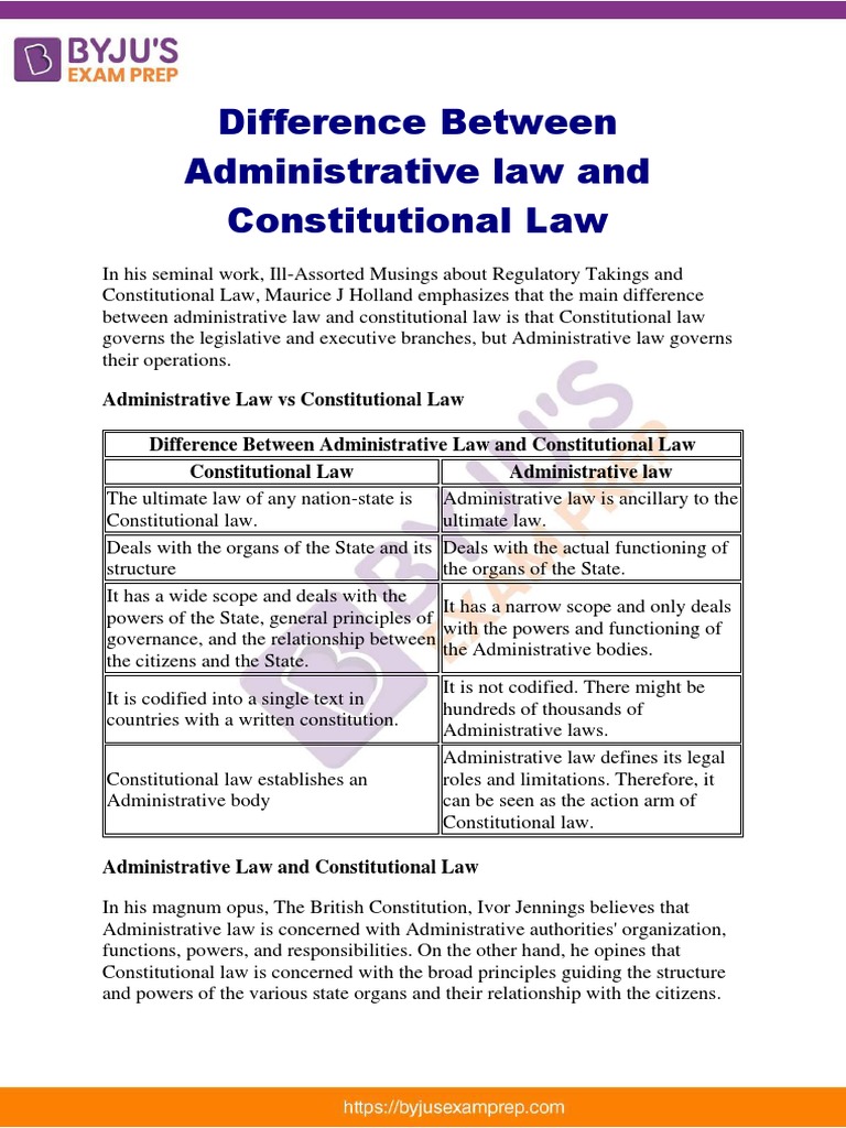 Difference Between Administrative Law and Constitutional Law Upsc Notes ...