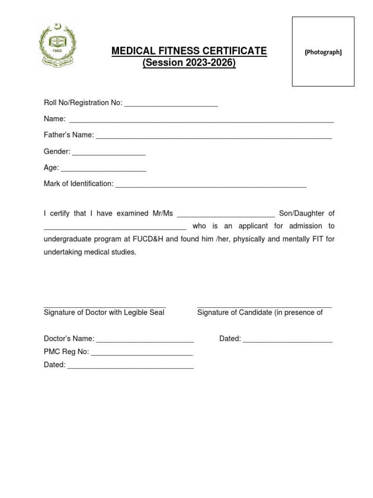 Medical Fitness Certificate BDS-2023 | PDF