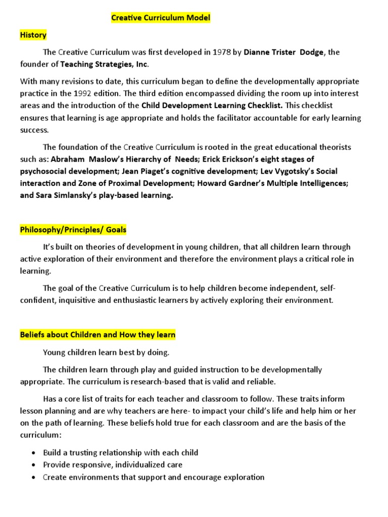 Creative Curriculum Overview and History | PDF | Teachers | Learning