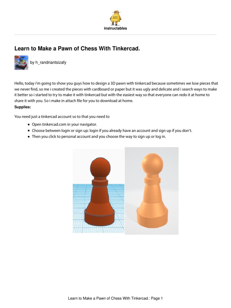 Learn To Make A Pawn of Chess With Tinkercad PDF | PDF