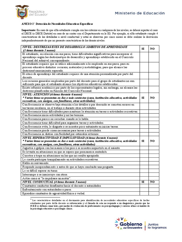Anexo 1 Detección de NEE | PDF | Plan de estudios | Aprendizaje