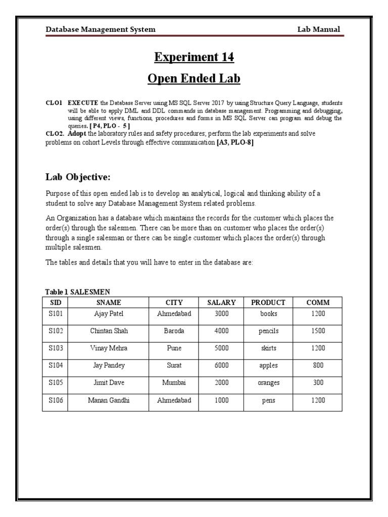 DMS Lab 14 Manual + Solution | PDF | Sql | Databases