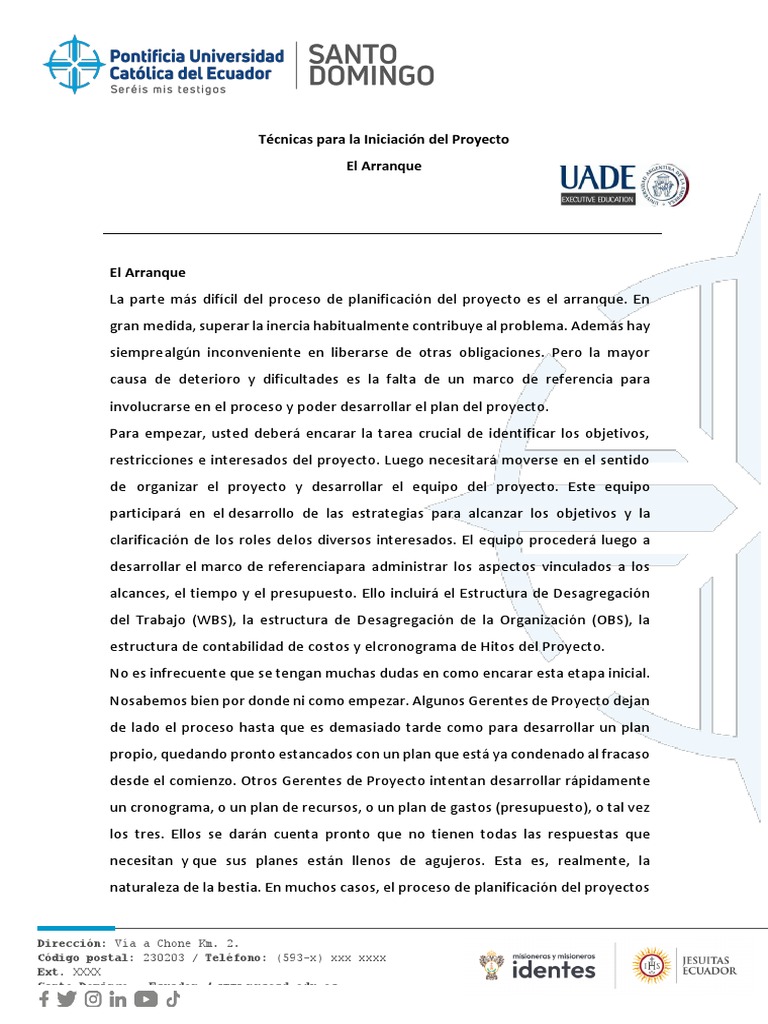 Técnicas para La Iniciación Del Proyecto - El Arranque | PDF ...
