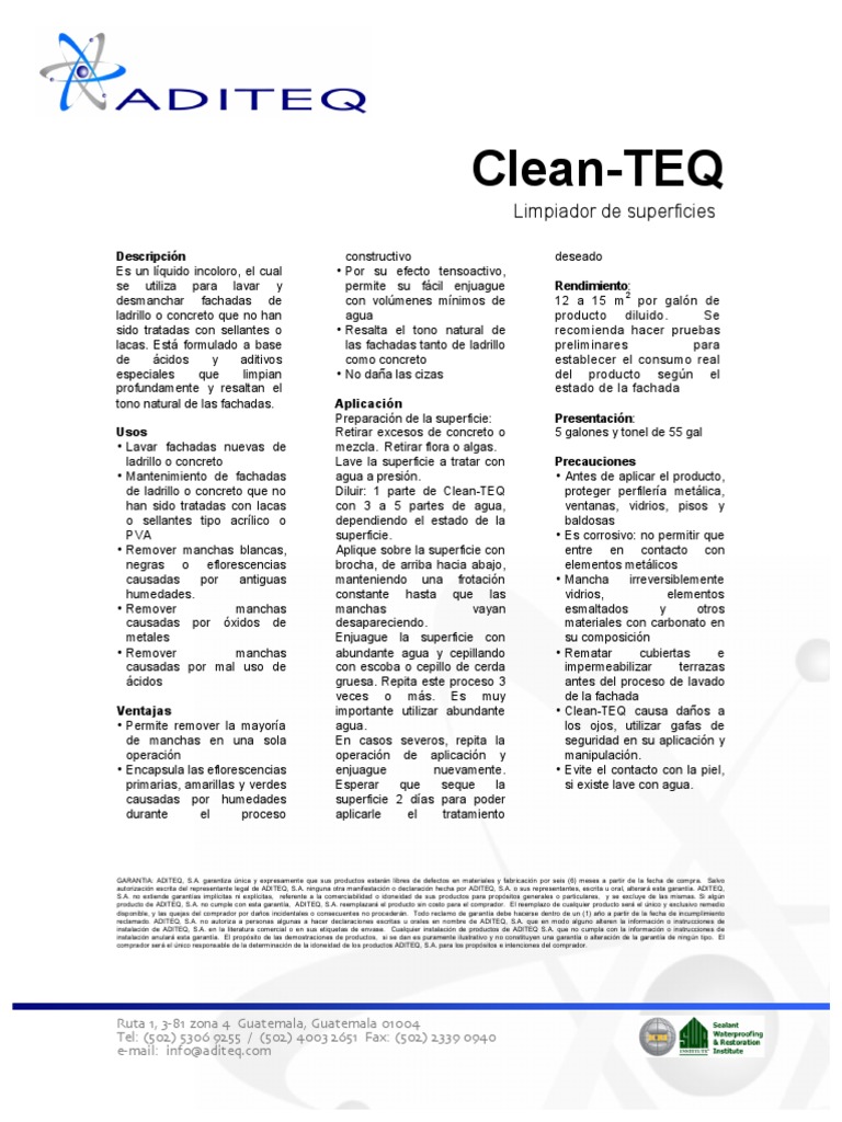 Limpiador Clean-TEQ para Fachadas | PDF | Agua