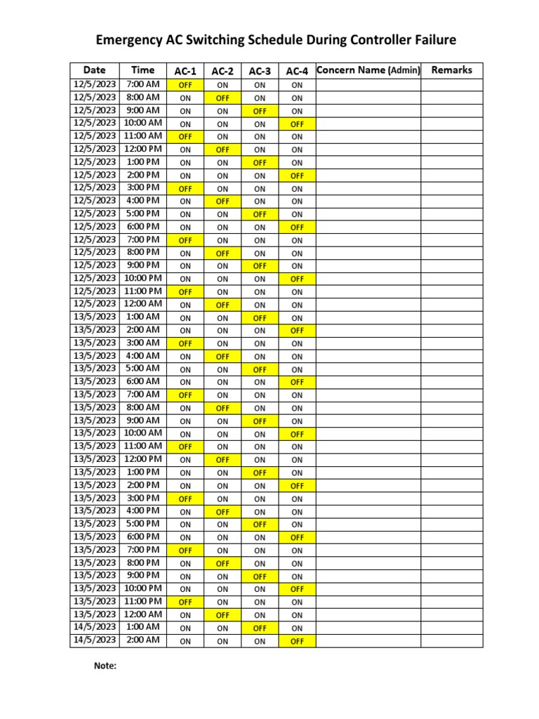Manually AC Switching Schedule | PDF