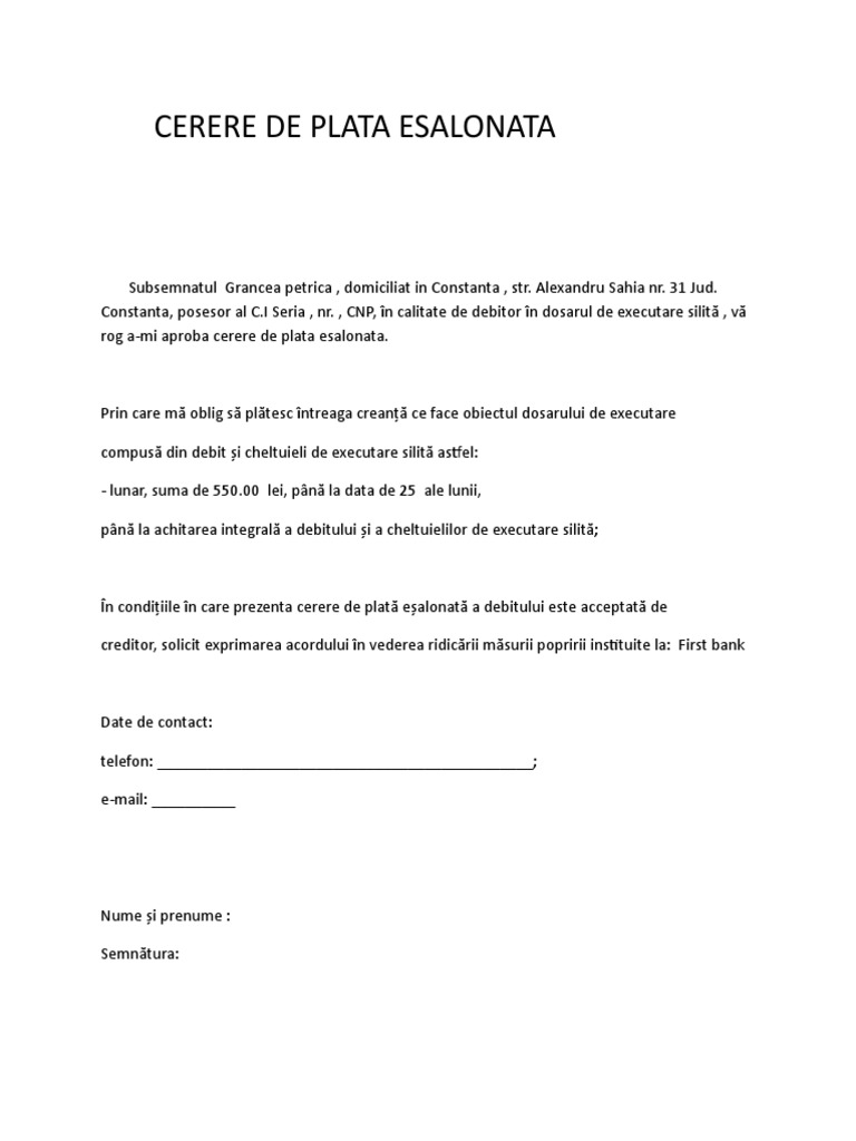 Cerere de Plata Esalonata | PDF
