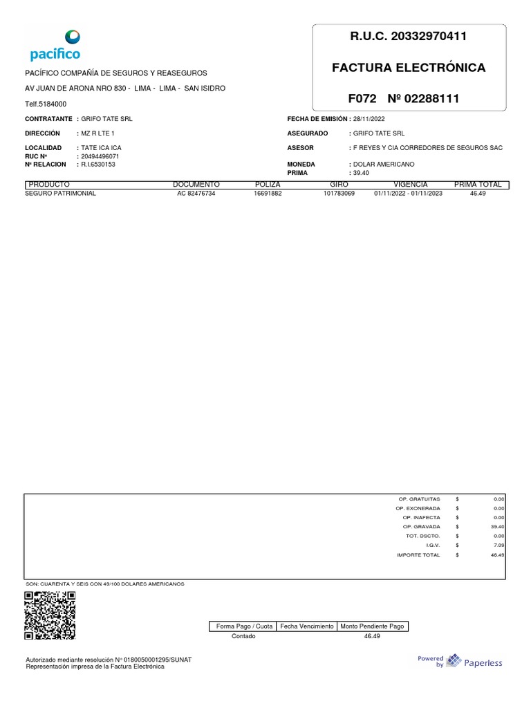 Factura Grifo Tate | PDF | Servicios financieros