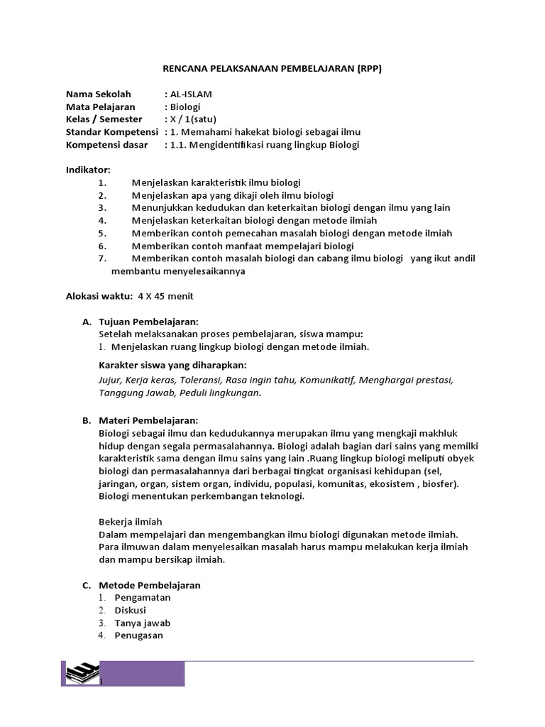RPP Biologi Jilid 1 | PDF