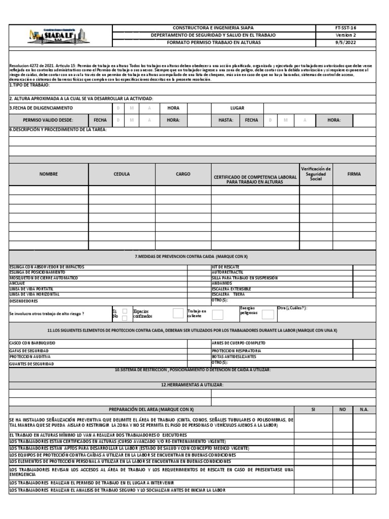 Permiso de Alturas Semanal 4272 | PDF