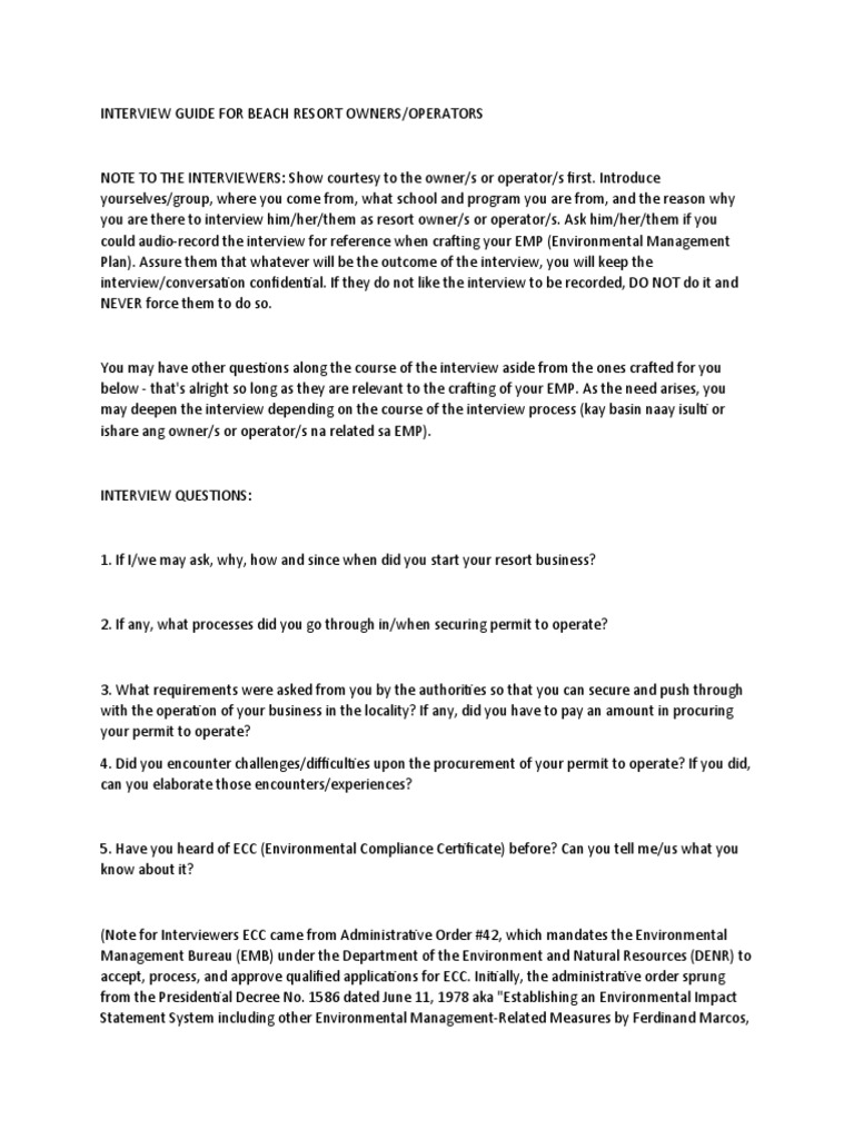 Beach Resort Owner Interview Guide | PDF | Natural Environment
