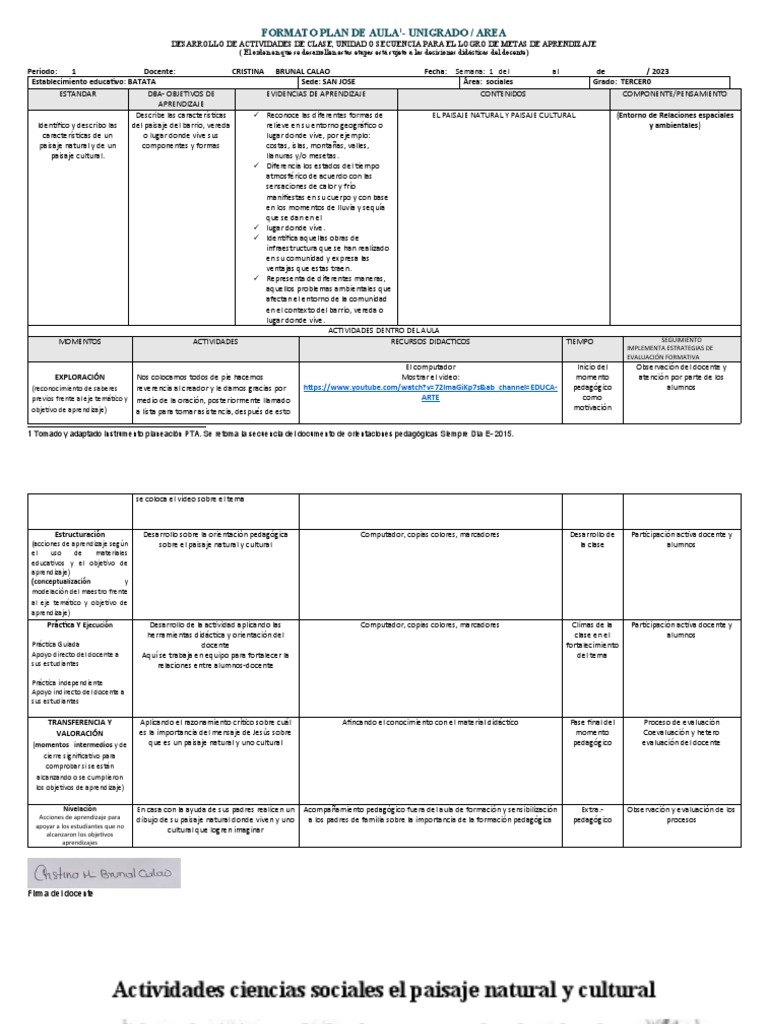 FORMATO PLAN DE AULA - Sociales Tercer Grado Cristina | PDF | Maestros ...