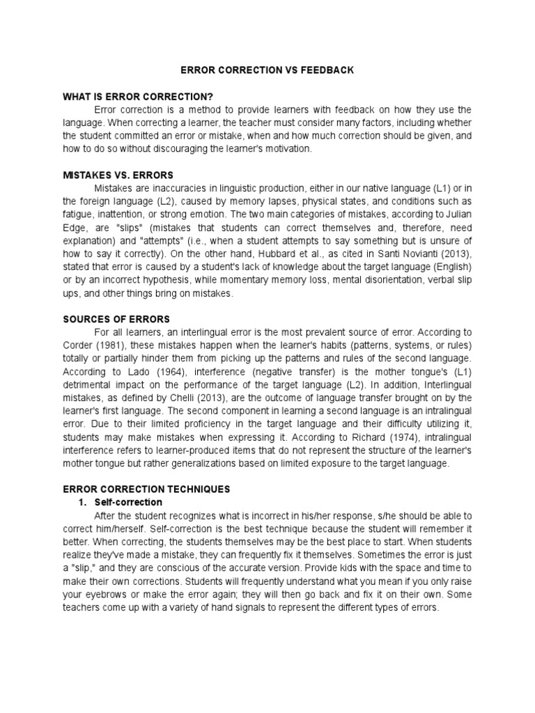 Error Correction vs. Feedback - Group 5 - Written Report | PDF | Second ...