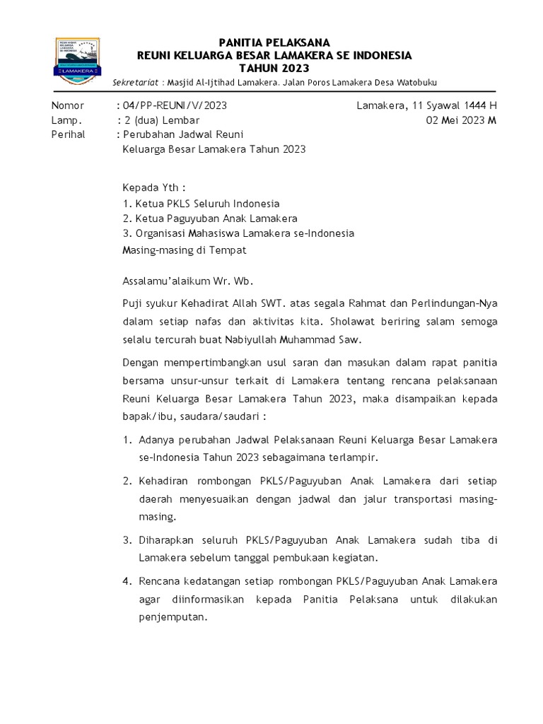 Penyampaian Perubahan Jadwal Kegiatan | PDF