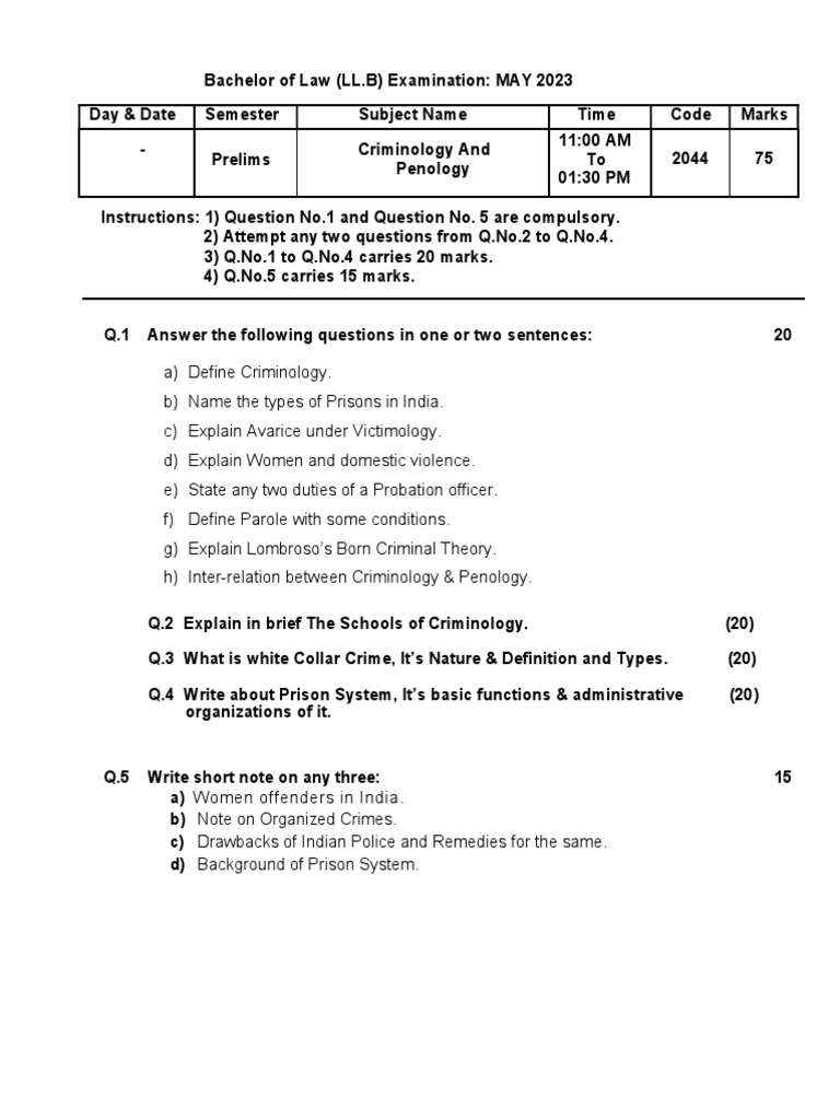 CRIMINOLOGY PRELIMS PAPER | PDF