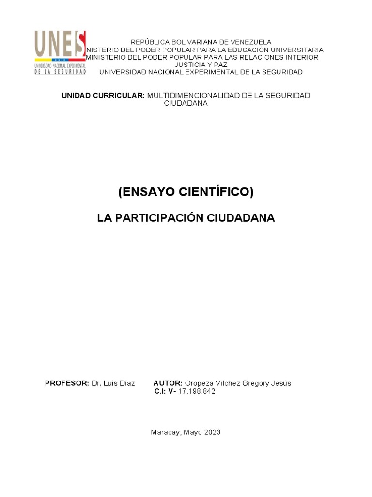Ensayo Cientifico La Participación Ciudadana | PDF