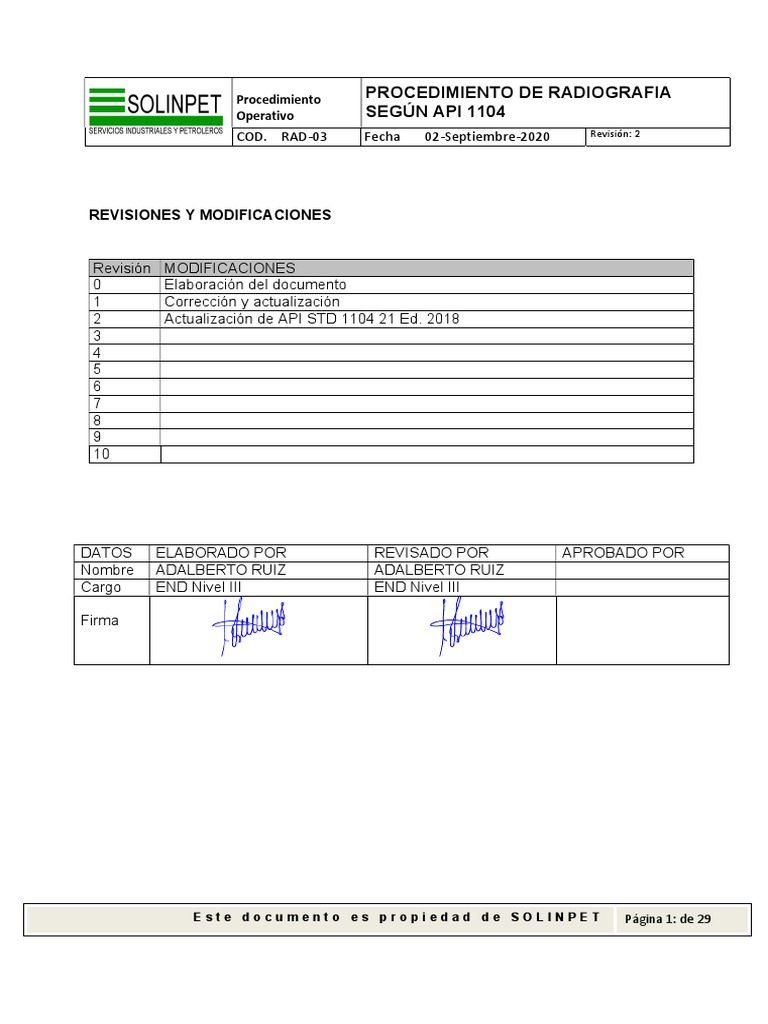 PROCEDIMIENTO API 1104 Rev. 02 PDF | PDF | Rayo X | Soldadura