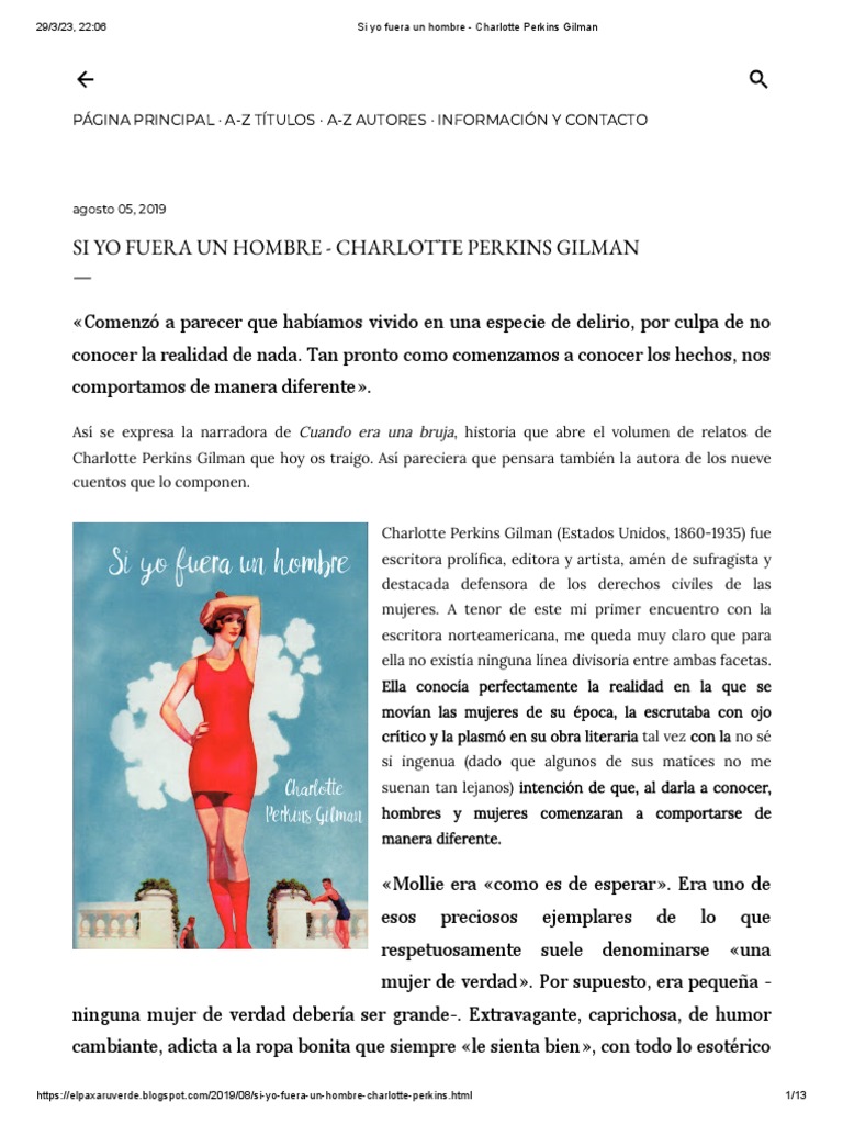Si yo fuera un hombre: Gilman | PDF | Charlotte Perkins Gilman | Blog