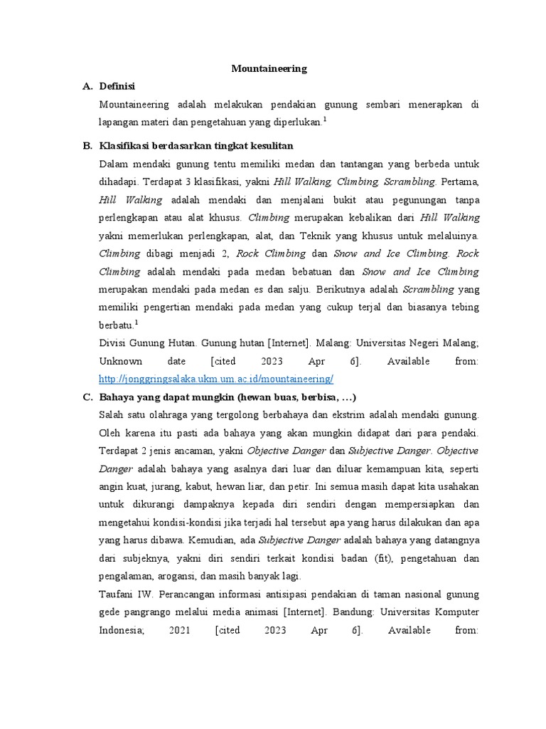 Muhammad Fadyenka Rafif Kastara - Tugas Esai Dikdas 3 - Mountaineering Dan Survival | PDF