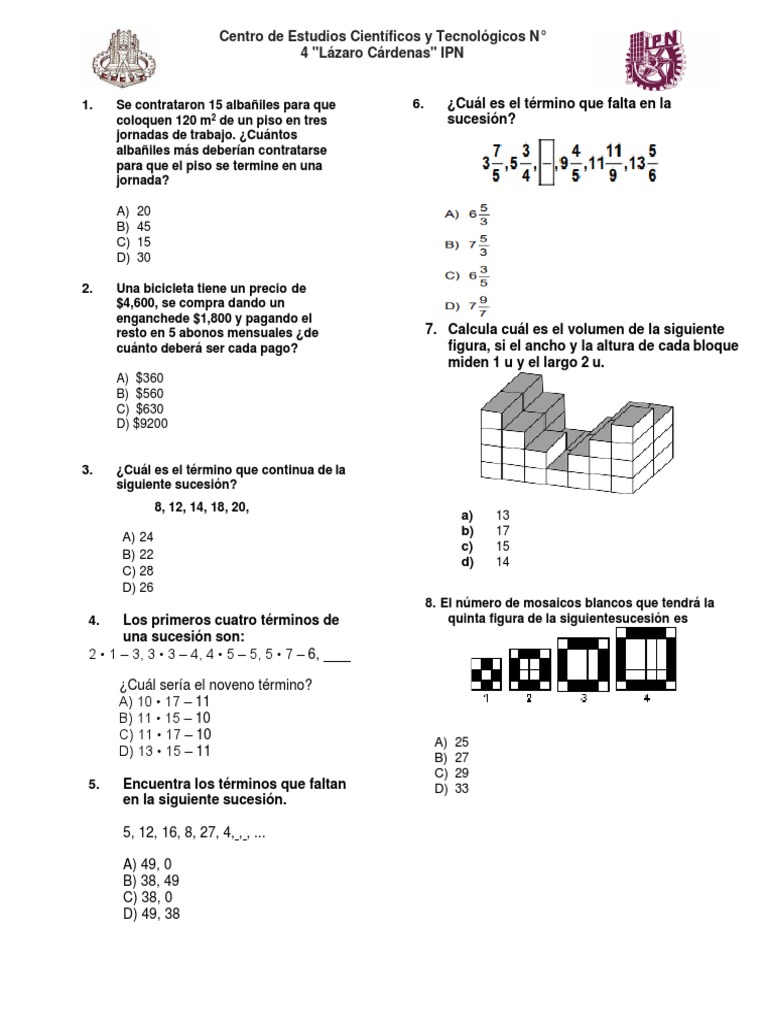 habilidad matematica examen | PDF