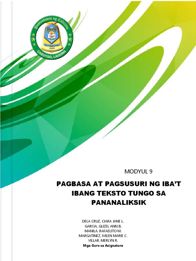 Pagbasa-at-Pagsusuri_PNC-SHS-Modyul-9 | PDF