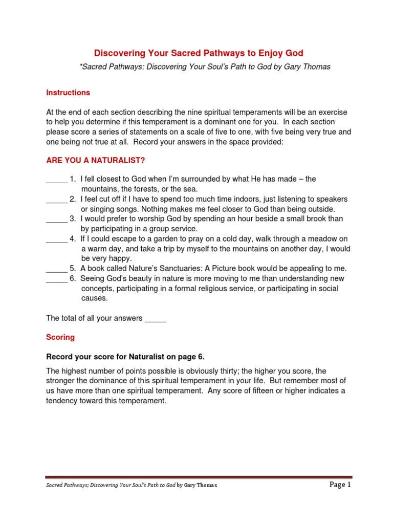Sacred Pathways 1 Discovery Survey - Gary Thomas | PDF | Worship | Love
