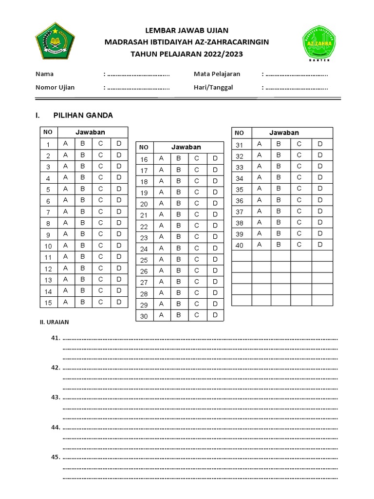 Lembar Jawab Ujian | PDF