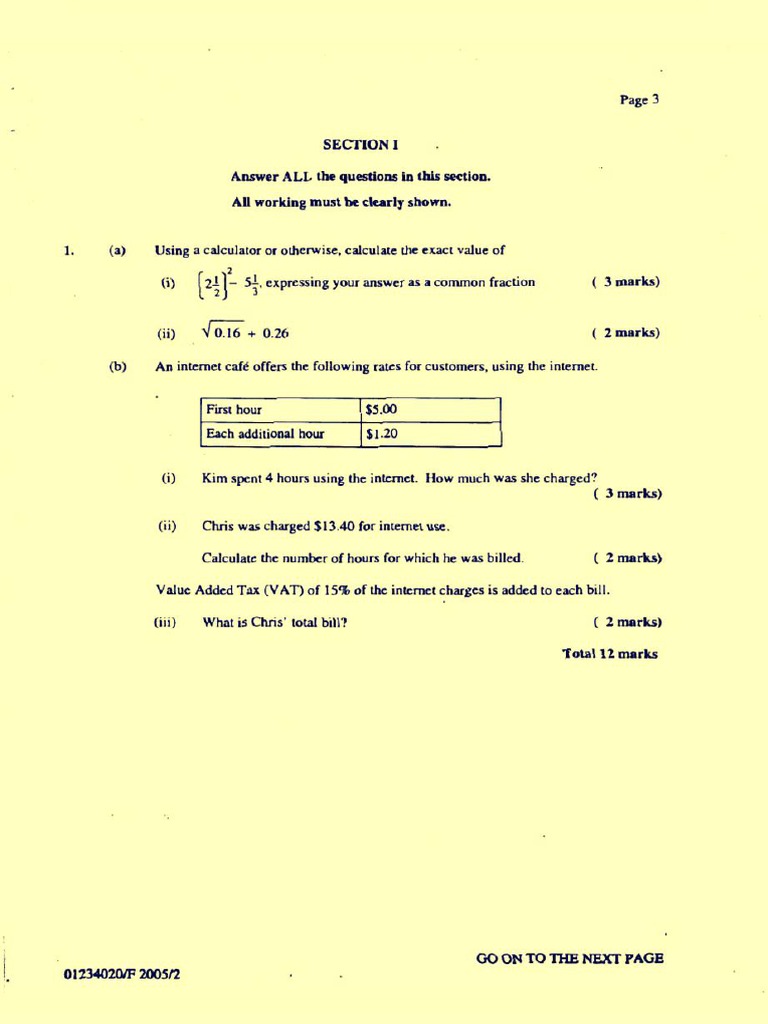 02.CSEC Maths JUNE 2005 PDF | PDF