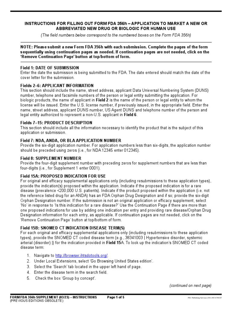 FDA-356h Instructions R14 03-17-2023 0 | PDF | Health Care | Medicine