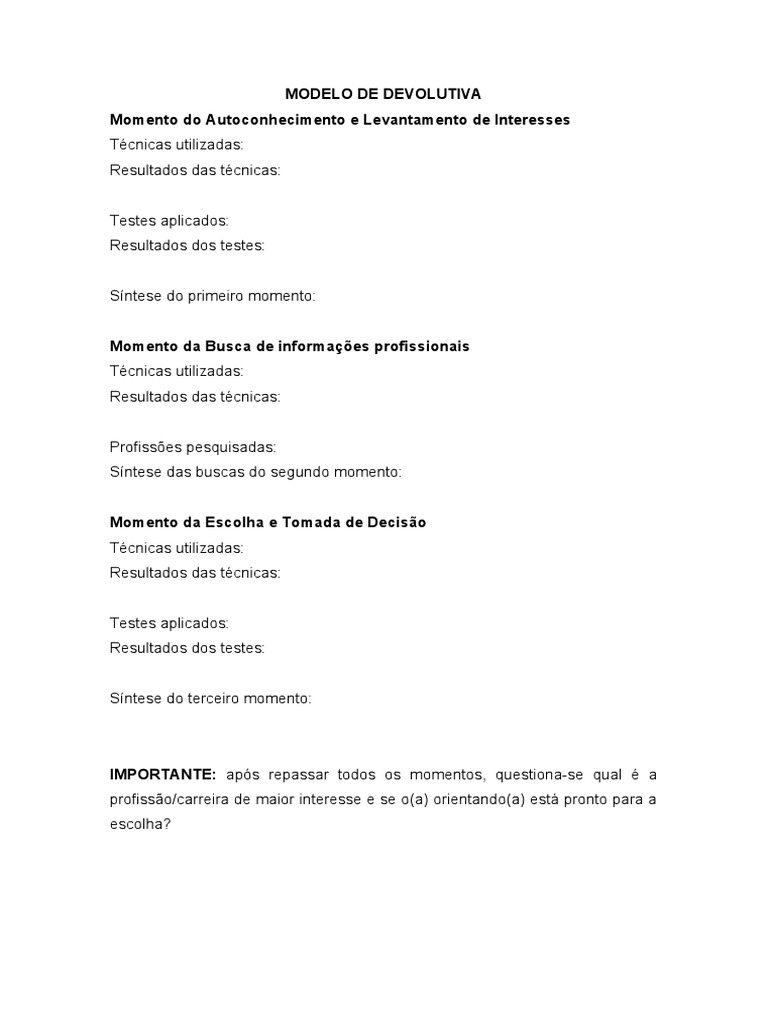 Modelo de Devolutiva | PDF