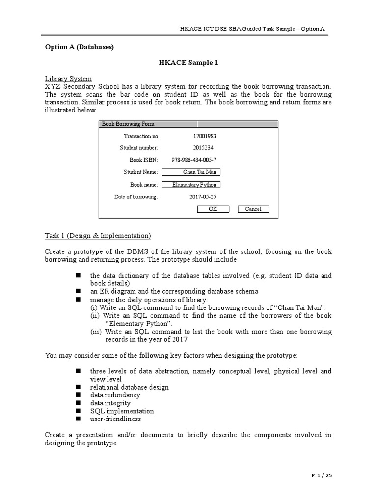 HKACE SBA Guided Task Sample - Combined Version | PDF | Databases ...