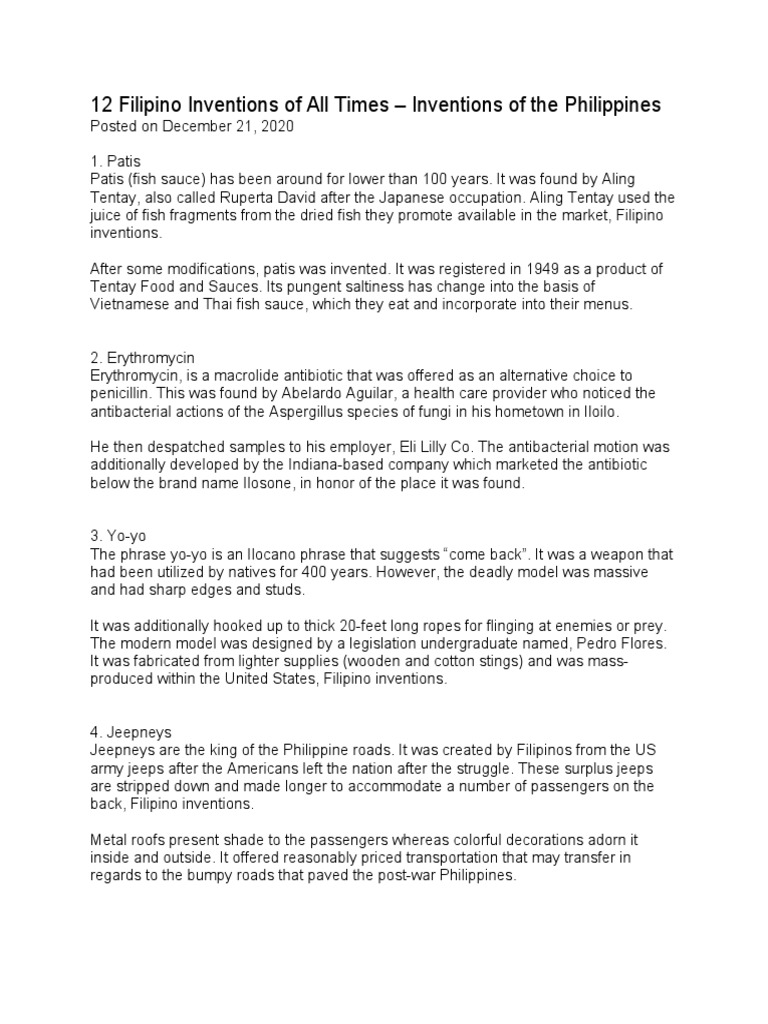 12 Filipino Inventions of All Times | PDF