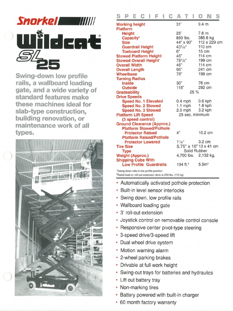 Snorkel SL25 Scissor Lift PDF | PDF
