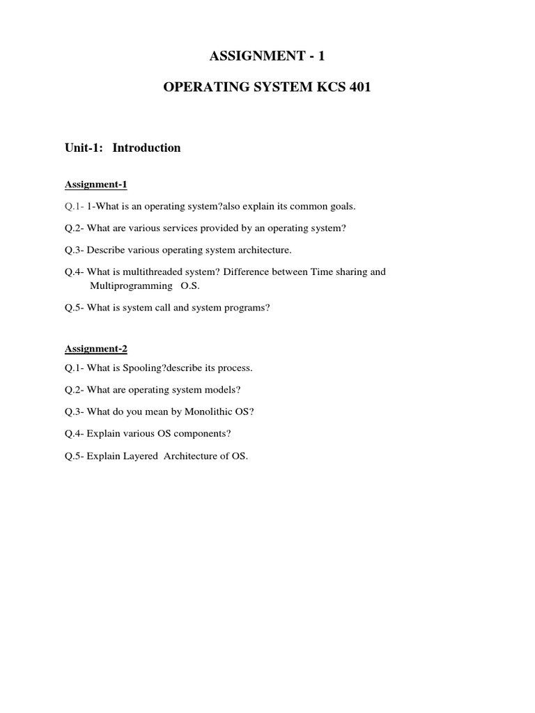 Operating - System - KCS 401 - Assignment - 1 PDF | PDF | Process (Computing) | Thread (Computing)