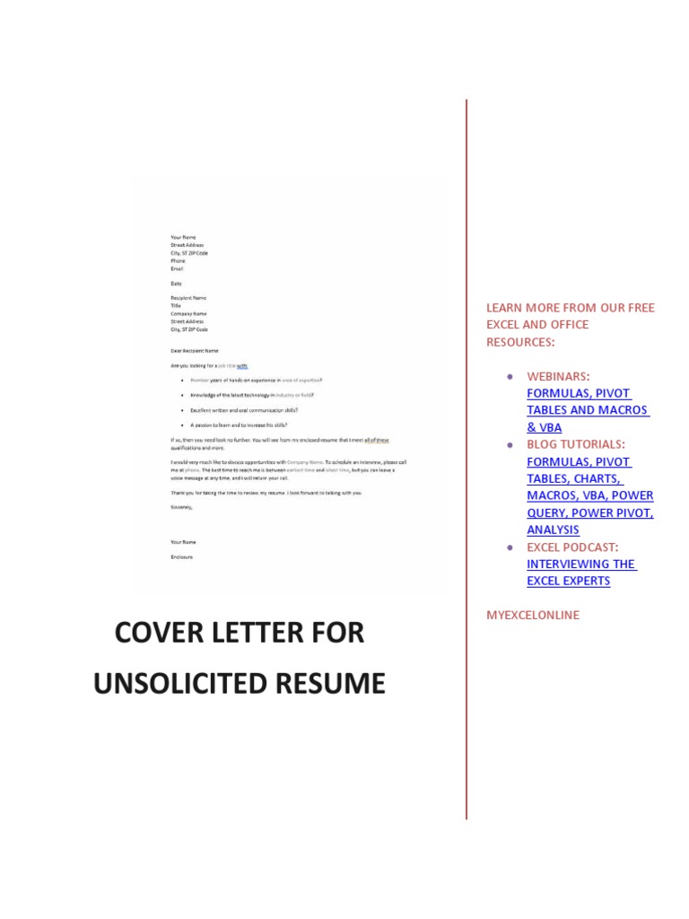 Cover Letter For Unsolicited Resume | PDF