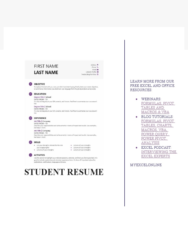 Student Resume | PDF | Microsoft Excel | Résumé