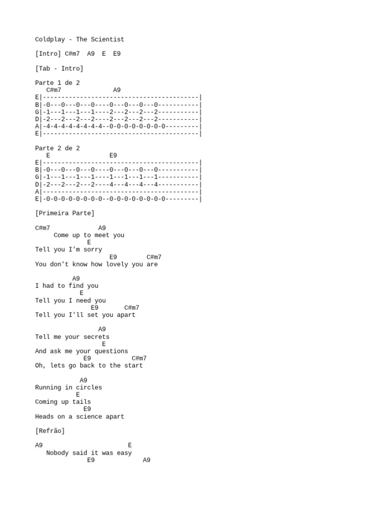 The Guitar Tabs and Lyrics for Coldplay's 'The Scientist' | PDF