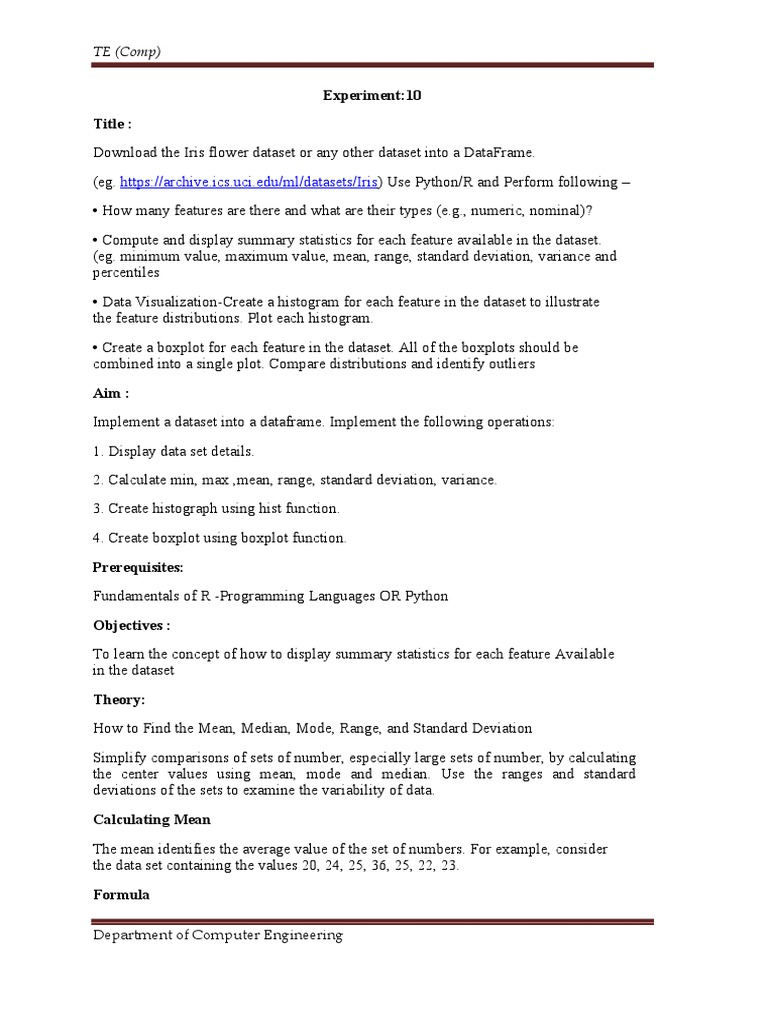 DSBDAL - Assignment No 10 | PDF | Mean | Histogram