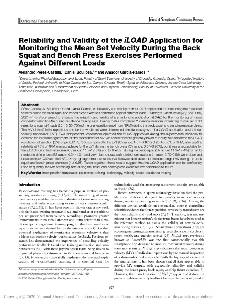 Reliability and Validity of The iLOAD Application.9 | PDF
