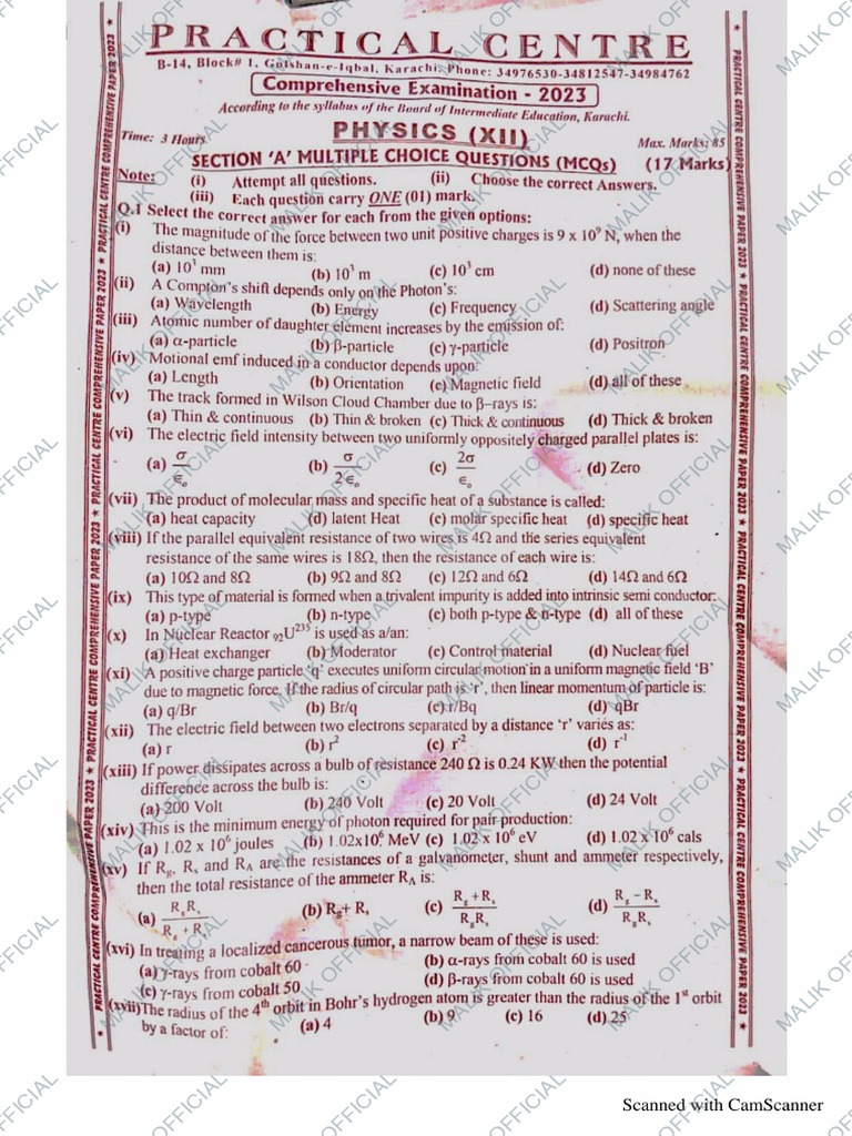 Xii Physics PC Paper 2023 | PDF