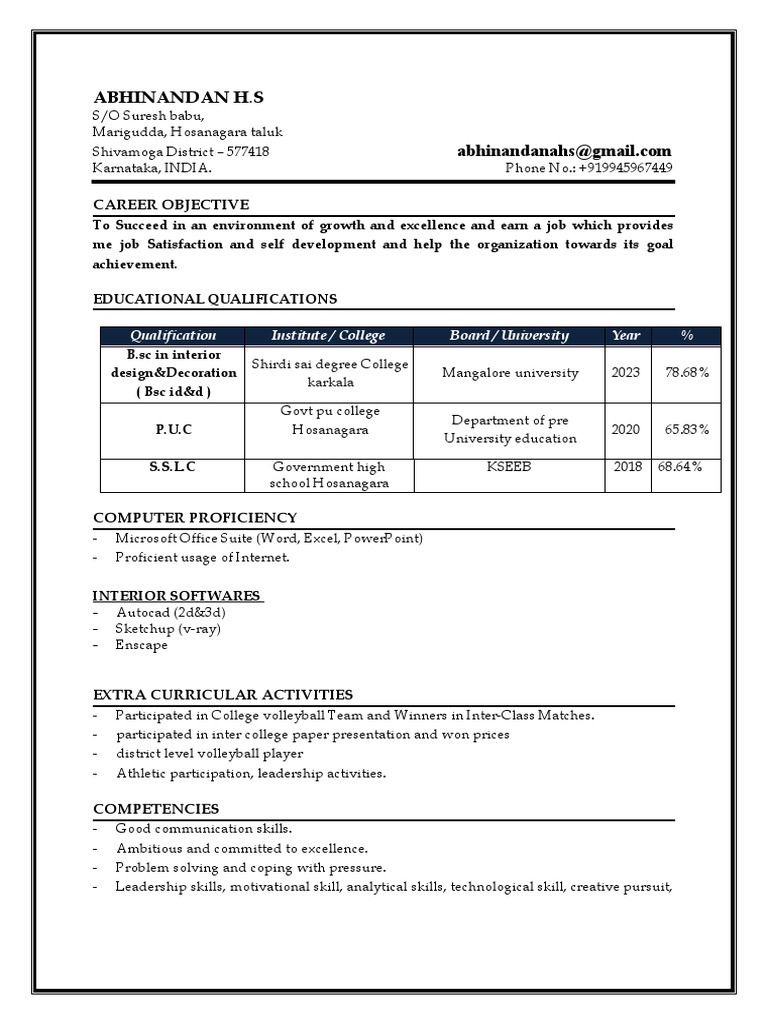 Abhinandan Resume | PDF | Cognition