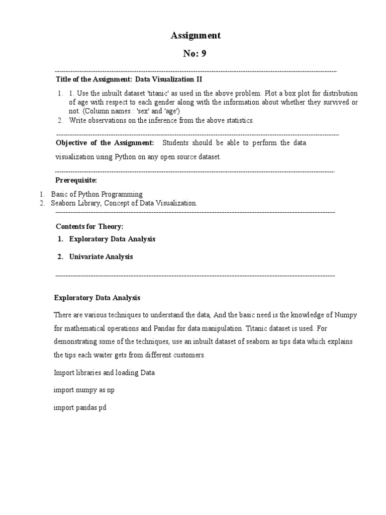 DSBDAL - Assignment No 9 | PDF | Data Analysis | Statistical Analysis