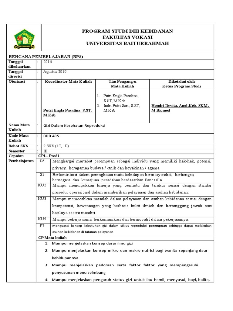 RPS GIZI DALAM KESPRO Rich | PDF