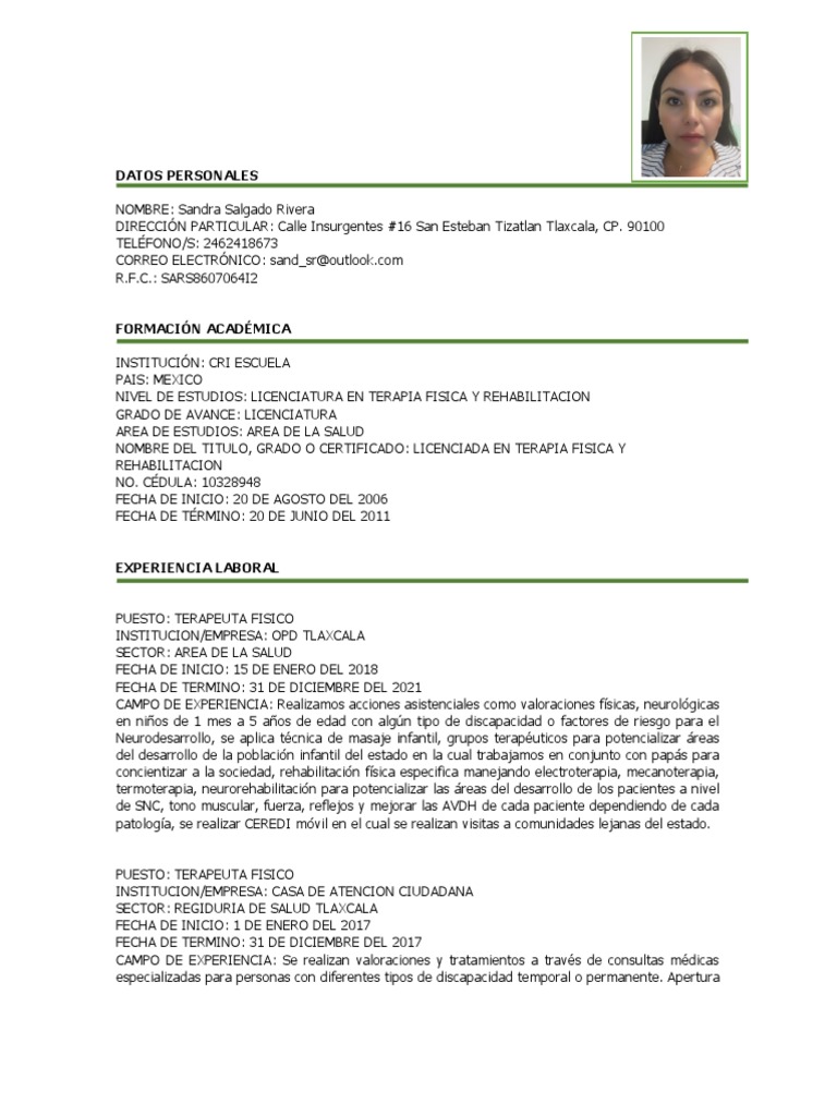 CV Sandra 2022 | PDF | Terapia física | Medicina CLINICA