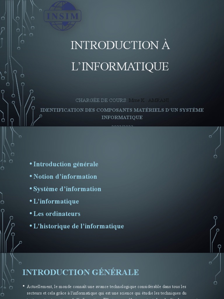 Chapitre 1 - Introduction À L'informatique | PDF | Informatique | Informations