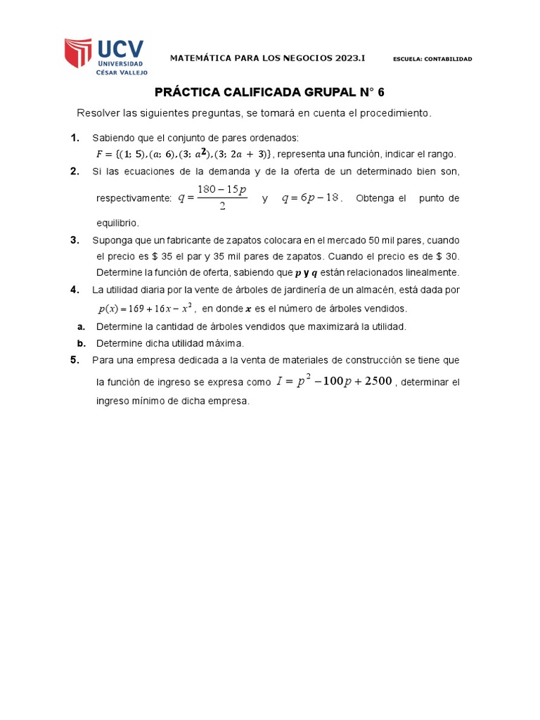 Práctica Calificada Grupal N 6 | PDF