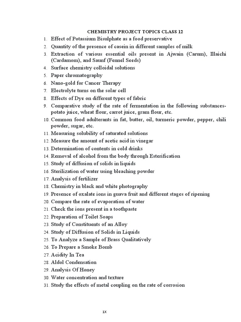 Chemistry Project Topics Class 12 | PDF | Reaction Rate | Electrochemistry