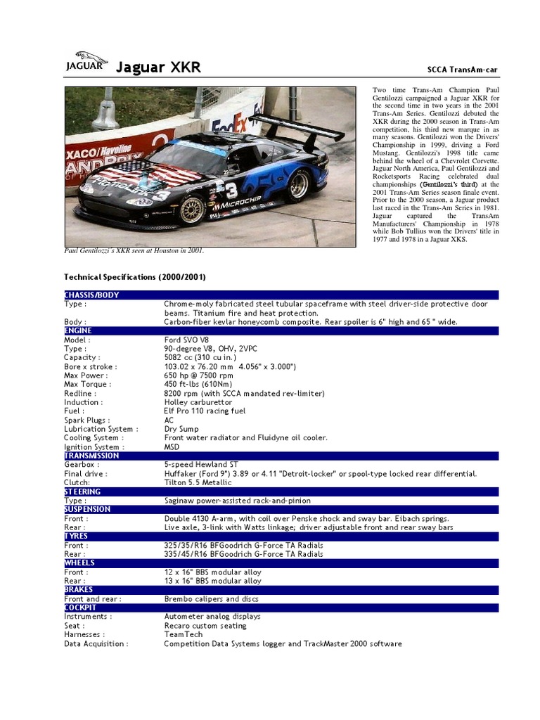 01 Jaguar XKR SCCA TransAm | PDF | Land Vehicles | Rear Wheel Drive ...