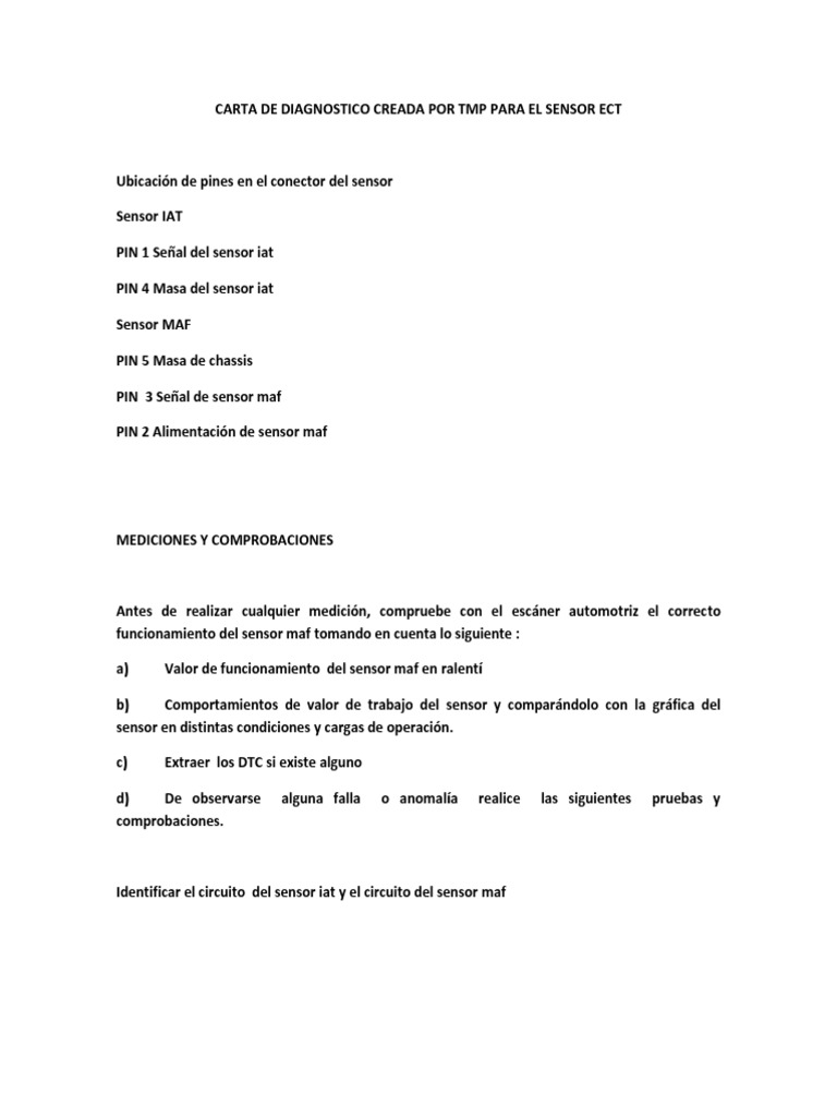 Carta de Diagnostico Creada Por TMP para El Sensor Maf PDF | PDF ...