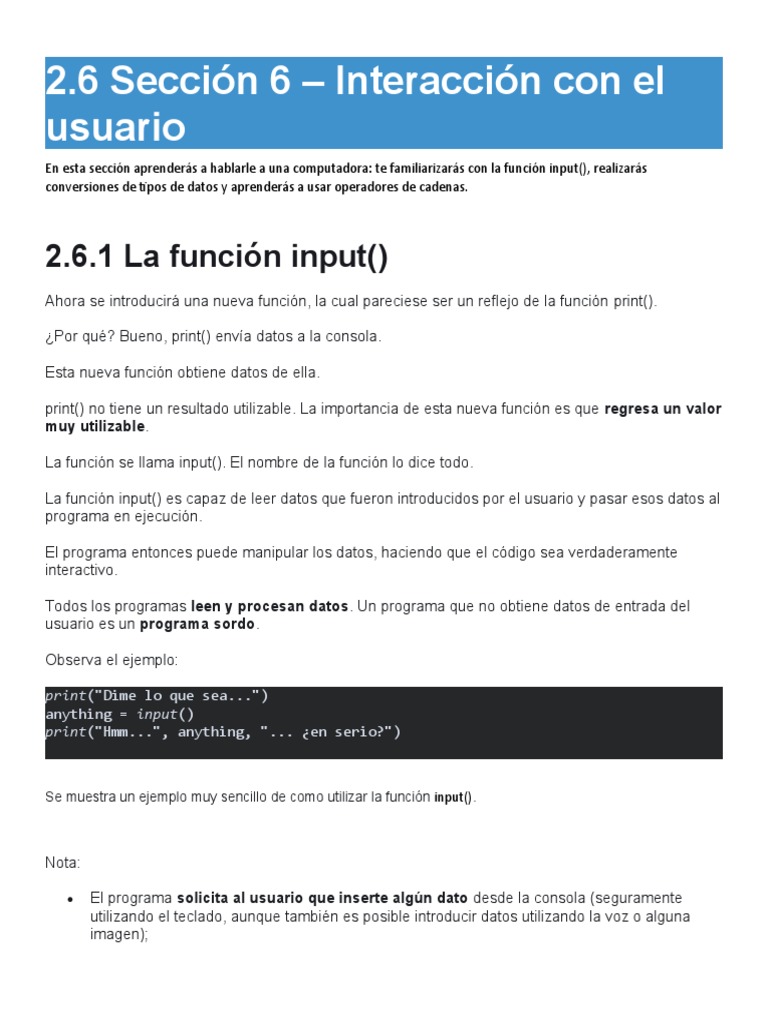 Corso Python - 2.6 Sección 6 - Interacción Con El Usuario | PDF | Python (lenguaje de ...