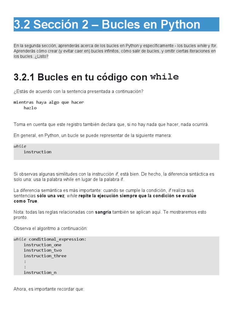 Curso Pytho - 3.2 Sección 2 - Bucles en Python | PDF | Python (lenguaje de programación ...